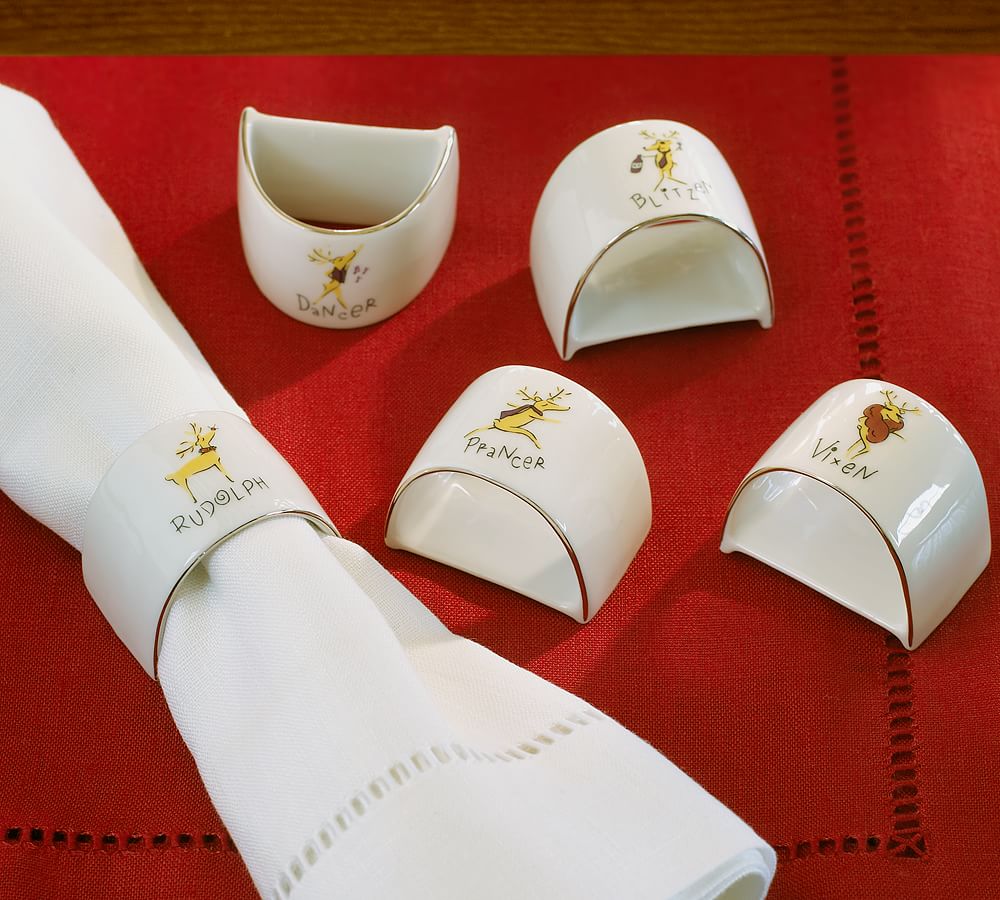 Santa's Reindeer Napkin Rings, Mixed Set of 9 | Pottery Barn