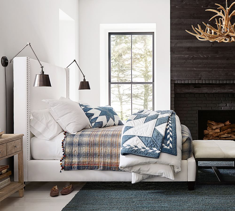 Cyress Embroidered Plaid Tassel Cotton Coverlet | Pottery Barn