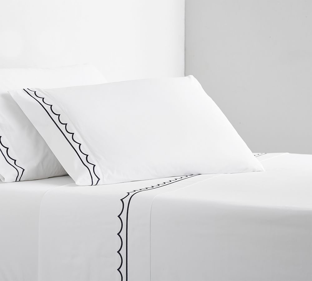 Scallop Embroidered Organic Percale Sheet Set | Pottery Barn