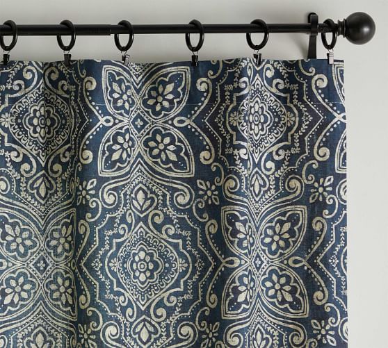 OPEN BOX: Emina Print Linen/Cotton Rod Pocket Curtain | Pottery Barn
