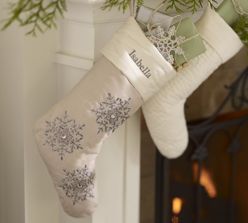 Beaded Snowflake Stocking | Pottery Barn