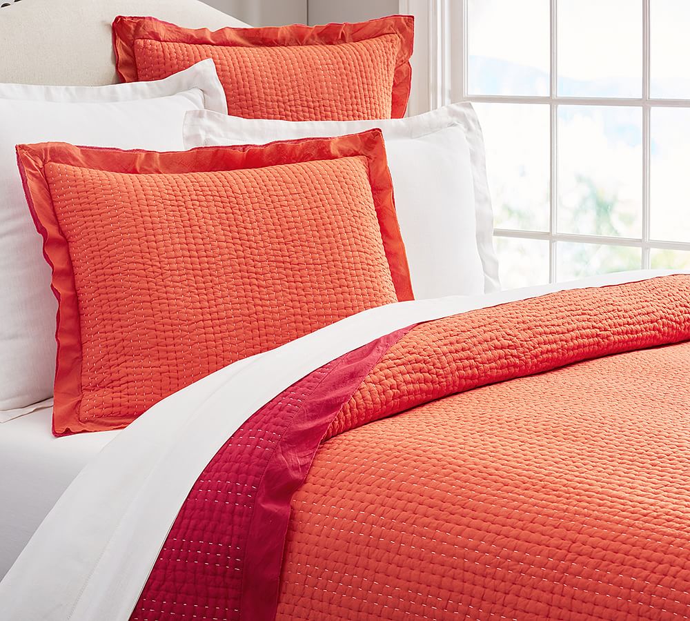 Solid Reversible Kantha Quilt & Shams | Pottery Barn