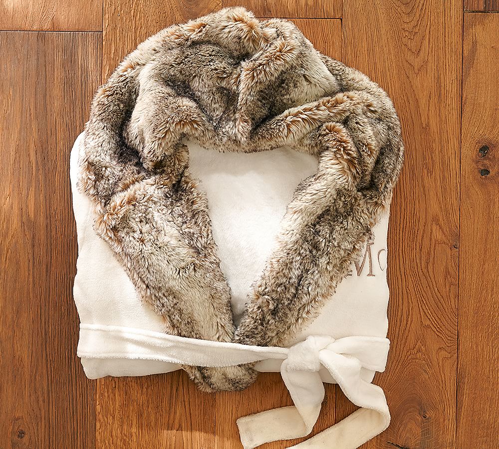 Faux Fur Hooded Bath Robe - Ivory/Caramel Ombre | Pottery Barn