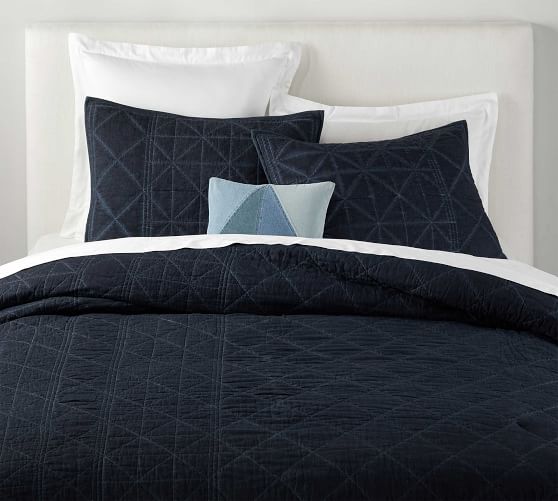 The Emily & Meritt Indigo Stitch Cotton Quilt & Shams | Pottery Barn