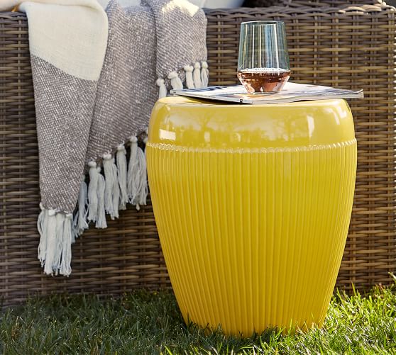 Yellow Ceramic Outdoor Side Table | Pottery Barn