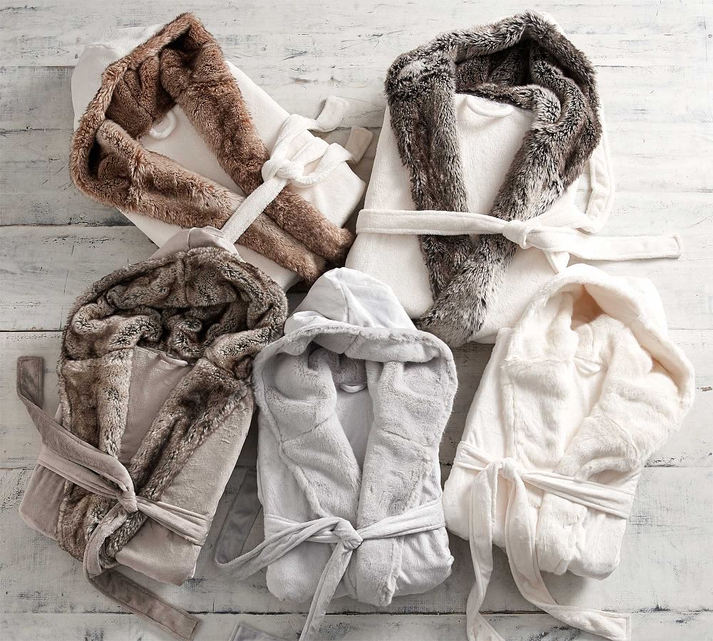 Gray Alpaca Faux Fur Bathrobe | Pottery Barn
