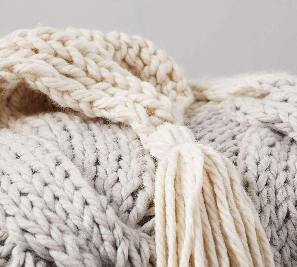 Bluma Chunky Knit Tassel Throw Blanket | Pottery Barn
