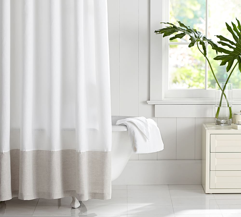 Linen Banded Shower Curtain | Pottery Barn