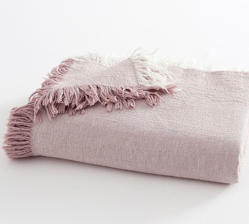 Oversized Fringe Linen Throw Blanket | Pottery Barn