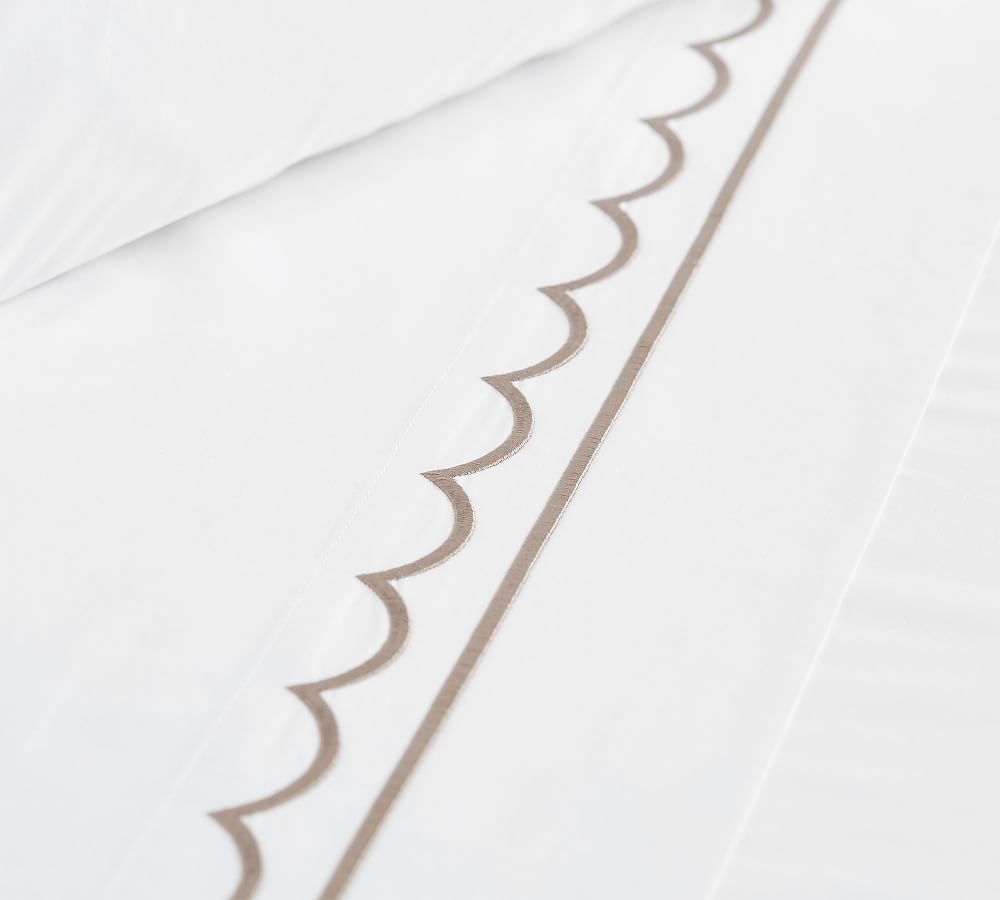Scallop Embroidered Organic Percale Sheet Set | Pottery Barn