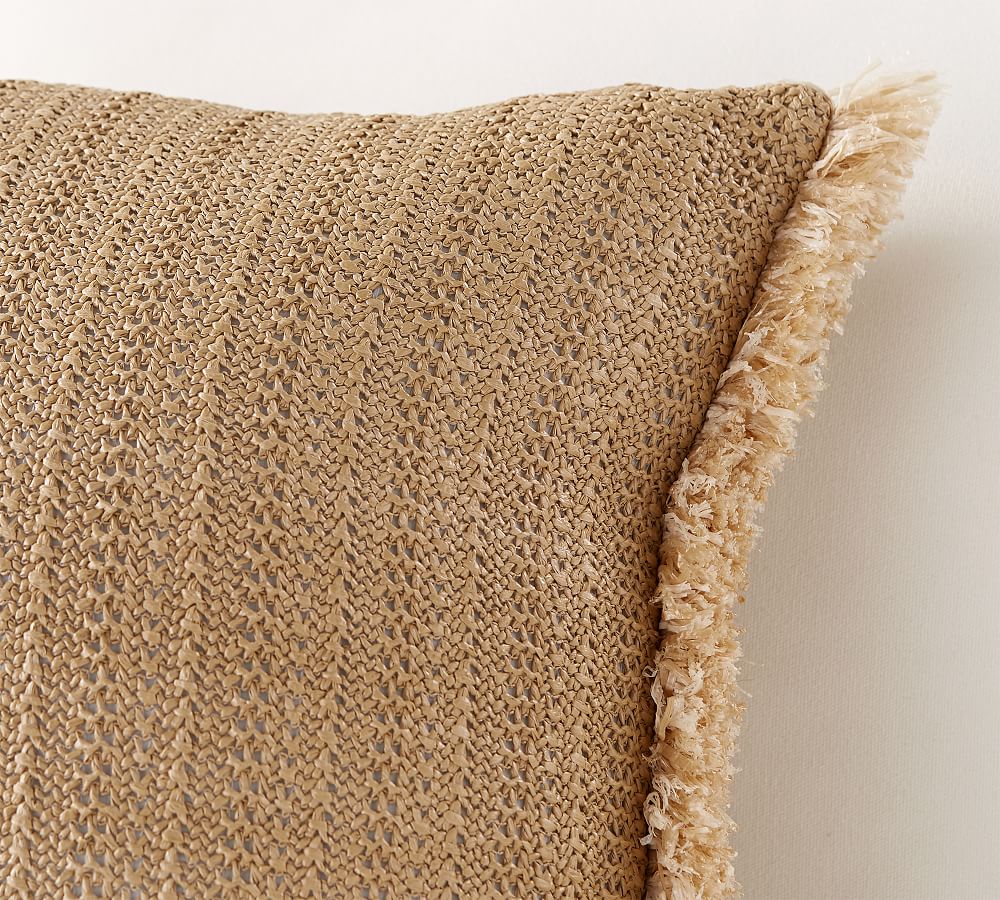Outdoor Faux Natural Fiber Fringe Throw Pillow | Pottery Barn