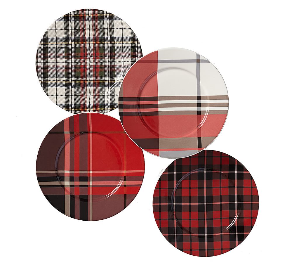 Plaid Salad Plates, Mixed Set of 4 | Pottery Barn