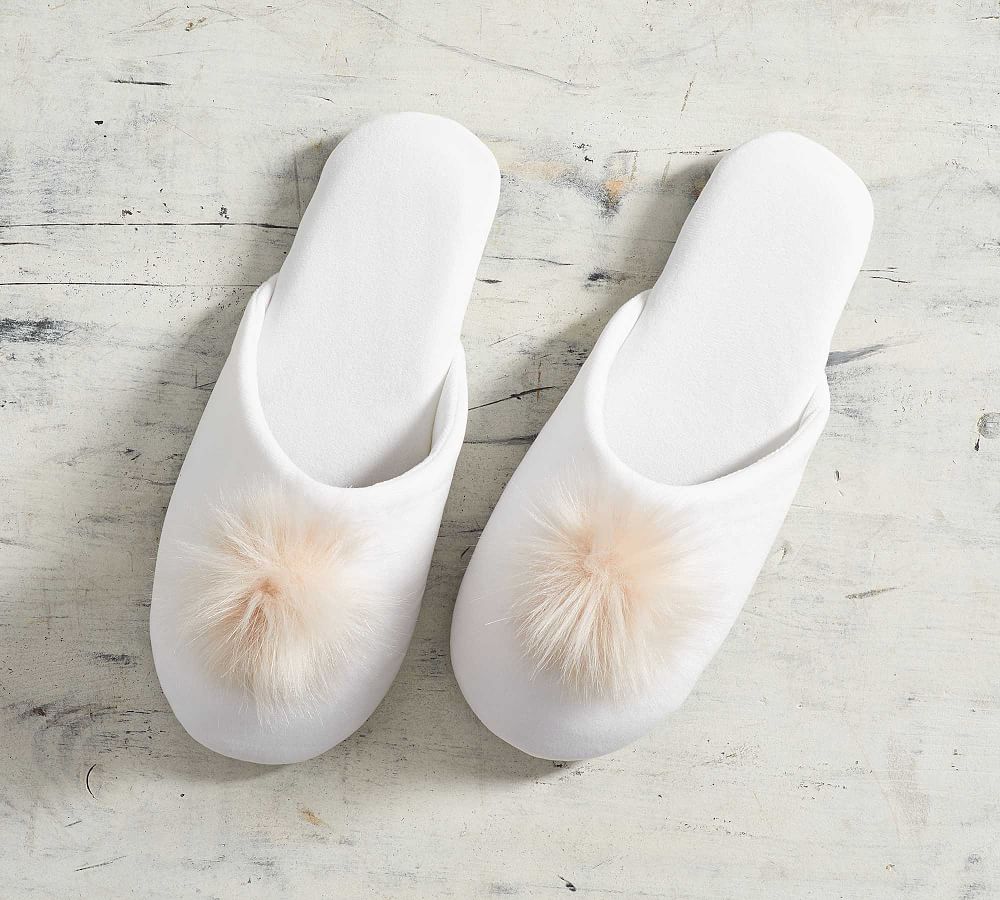 Velvet Pom Pom Slippers | Pottery Barn