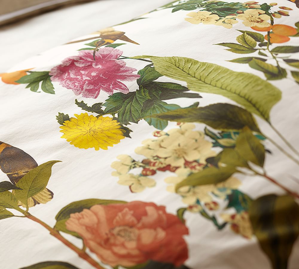 Ashley Bird Print Organic Patterned Duvet Cover & Sham | Pottery Barn