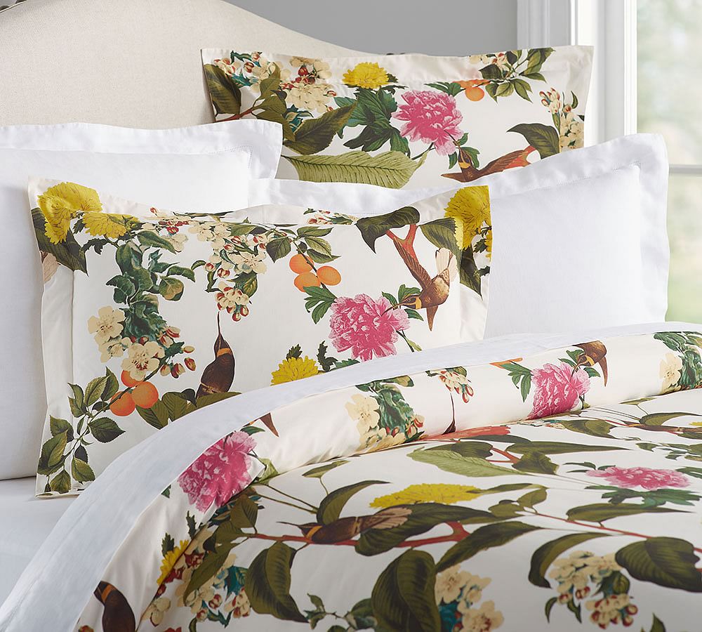 Ashley Bird Print Organic Patterned Duvet Cover & Sham | Pottery Barn