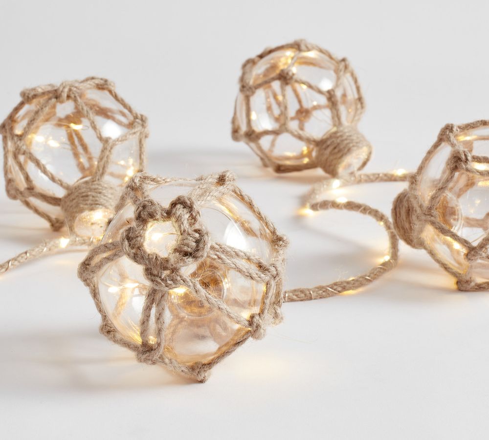 Lit Jute Wrapped Orbs Garland | Pottery Barn