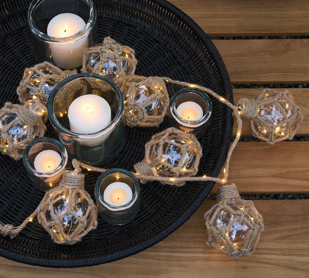 Lit Jute Wrapped Orbs Garland | Pottery Barn