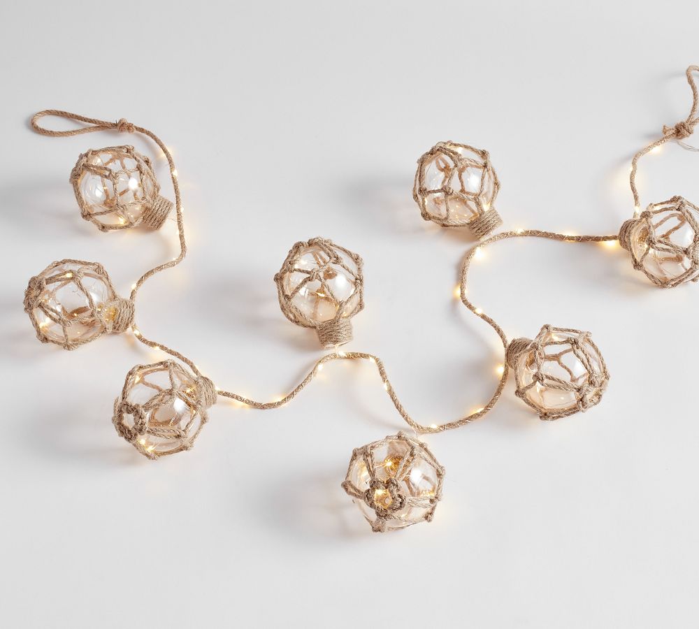 Lit Jute Wrapped Orbs Garland | Pottery Barn
