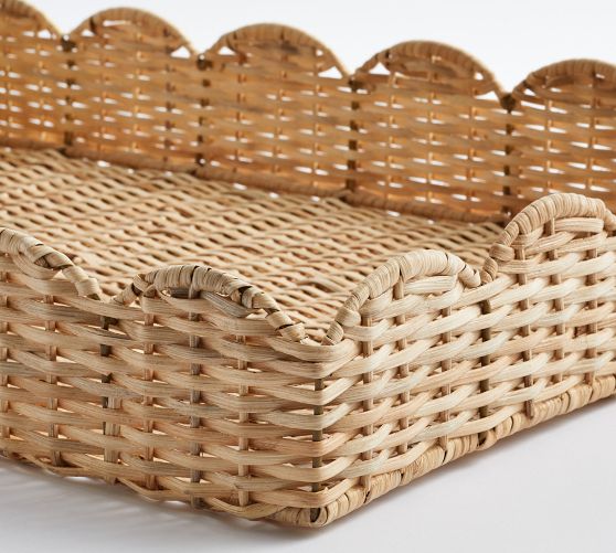 Beau Handwoven Scallop Rattan Tray | Pottery Barn