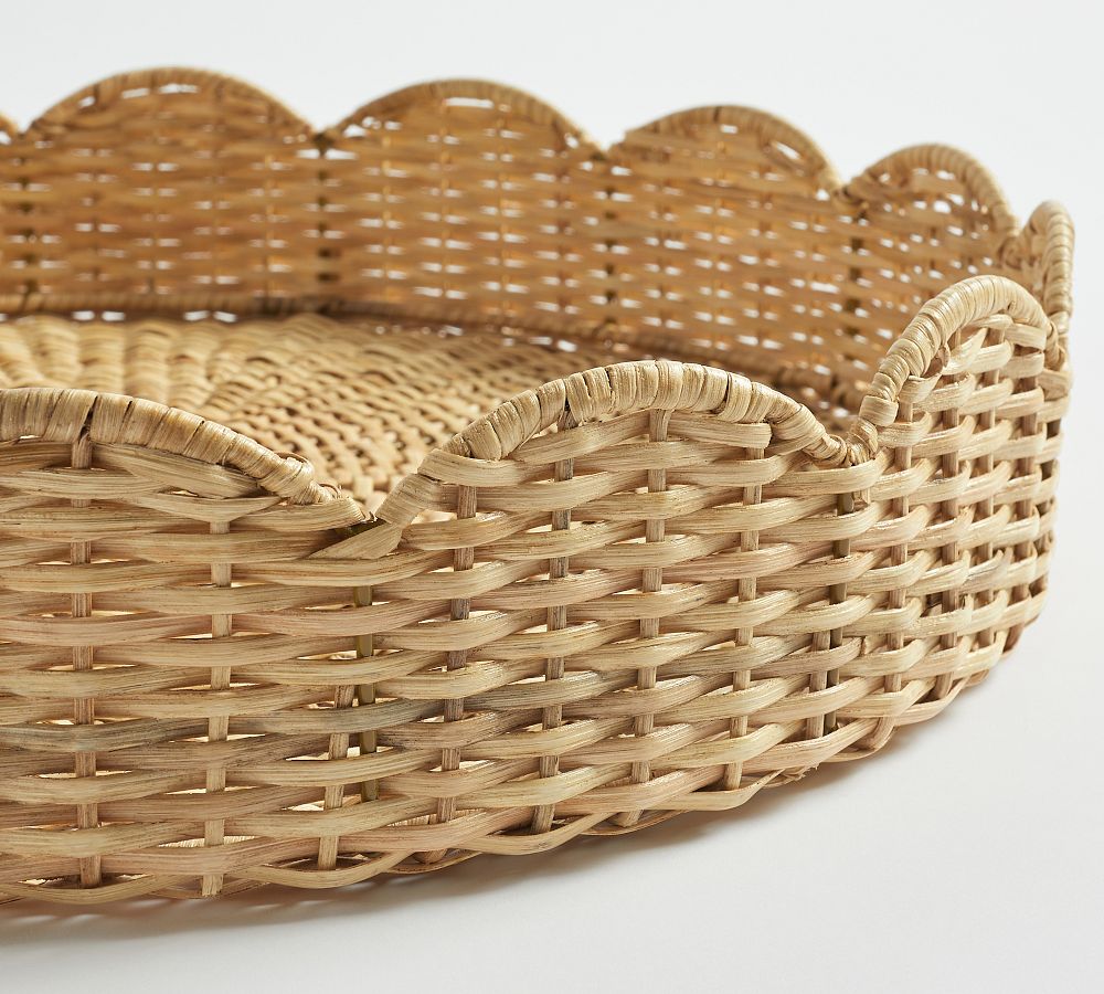 Beau Handwoven Scallop Rattan Tray | Pottery Barn
