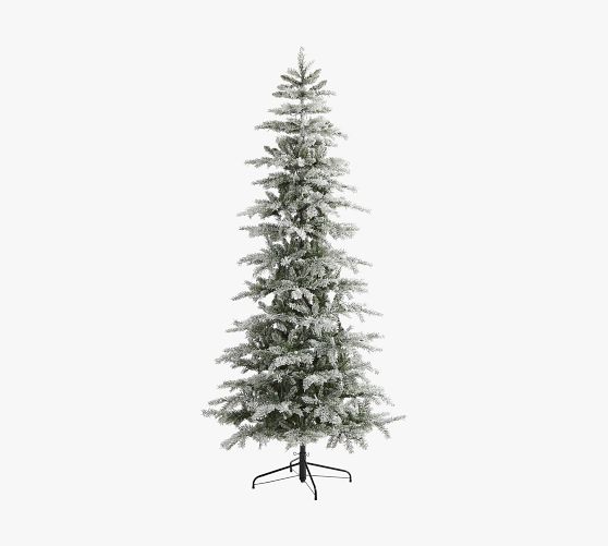 Pre-Lit Slim Flocked Nova Scotia Spruce Faux Christmas Tree | Pottery Barn