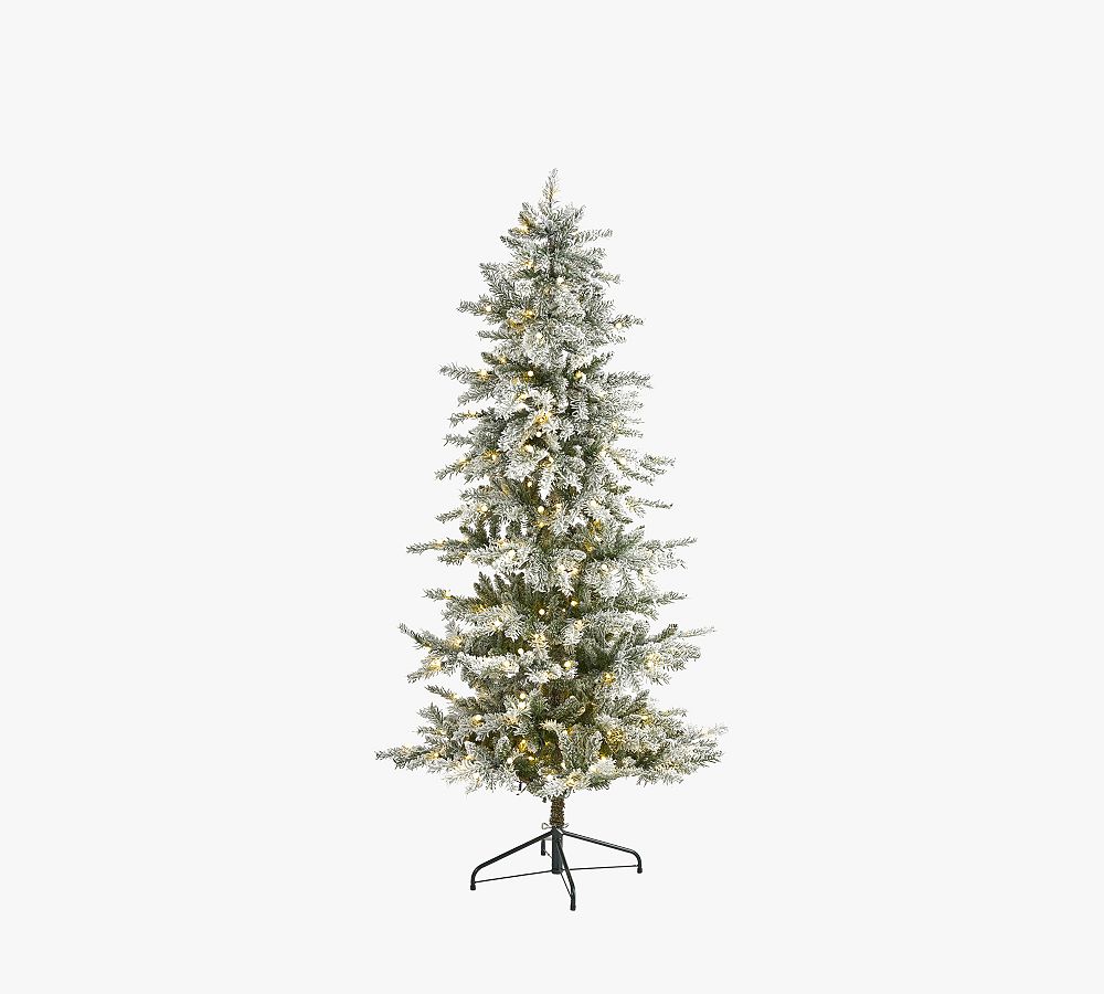 Pre-Lit Slim Flocked Nova Scotia Spruce Faux Christmas Tree | Pottery Barn