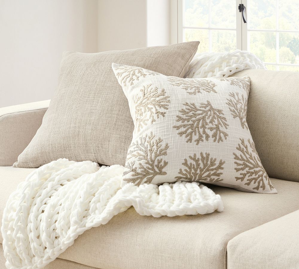 Coral Embroidered Throw Pillow | Pottery Barn