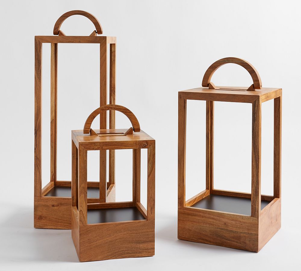 Decker Acacia Wood Outdoor Lantern | Pottery Barn