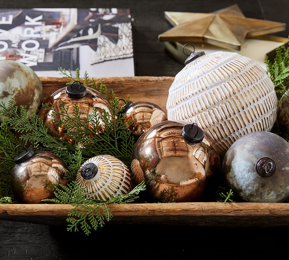 White & Gold Mercury Glass Ball Ornaments | Pottery Barn