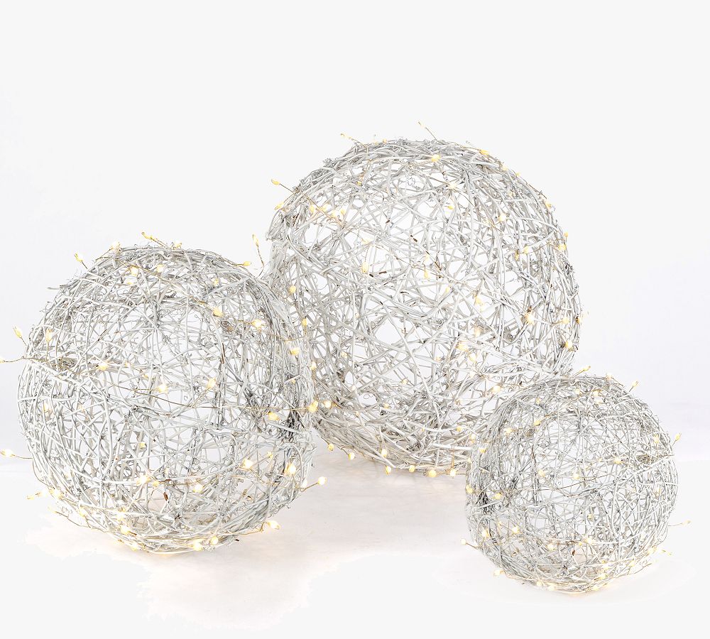 White Lit Vine Silver Spheres - Set of 3 | Pottery Barn
