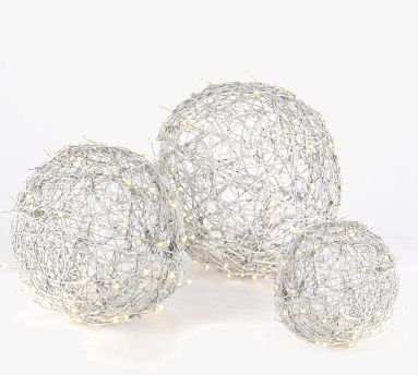 White Lit Vine Silver Spheres - Set of 3 | Pottery Barn