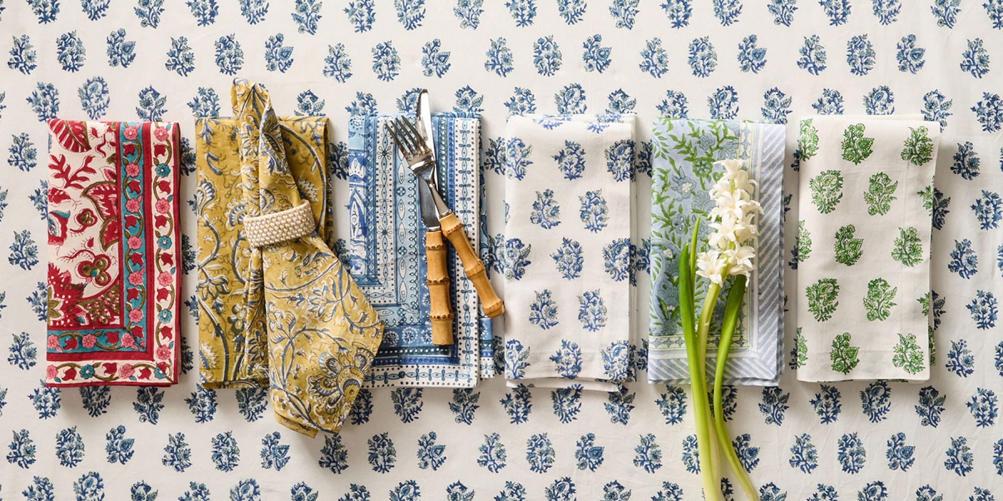 Sophia Block Print Oilcloth Outdoor Tablecloth | Pottery Barn