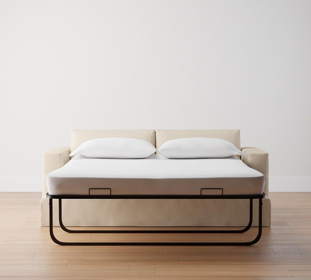 Carmel Recessed Square Arm Slipcovered Sleeper Sofa | Pottery Barn