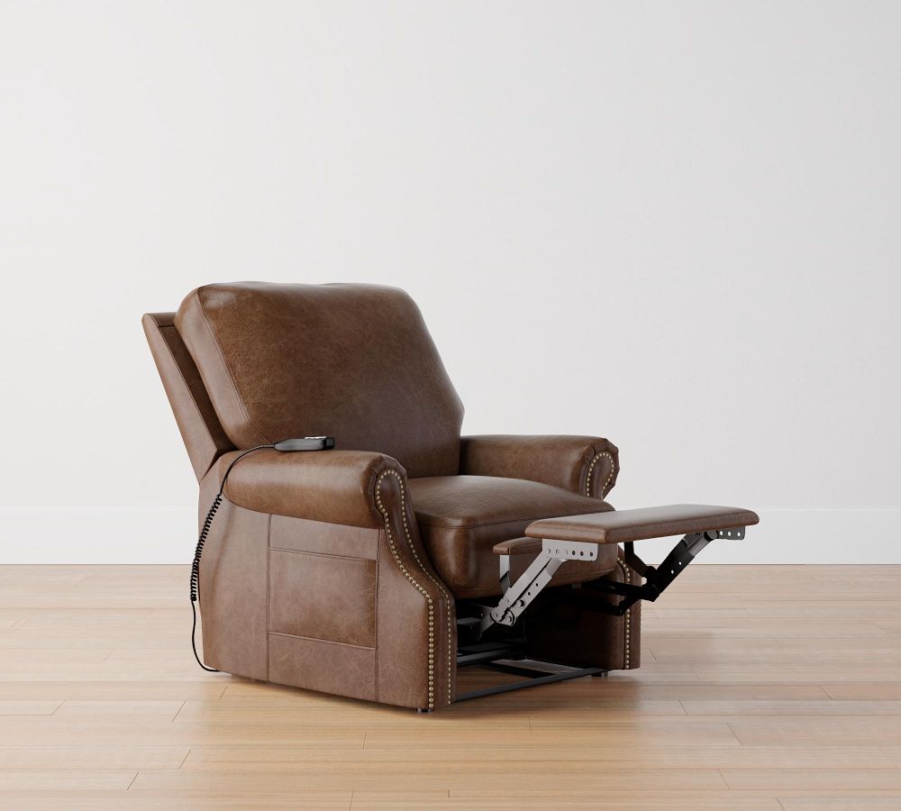 James Roll Arm Leather Power Lift Recliner | Pottery Barn