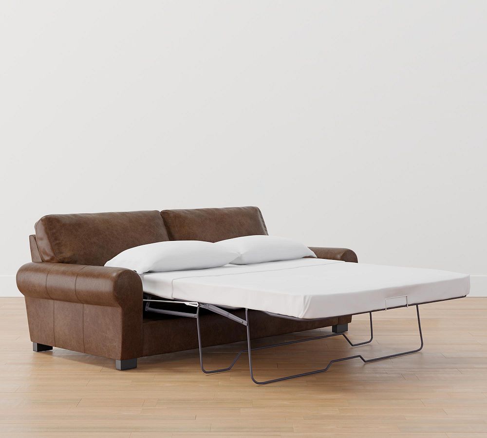 Turner Roll Arm Leather Sleeper Sofa | Pottery Barn