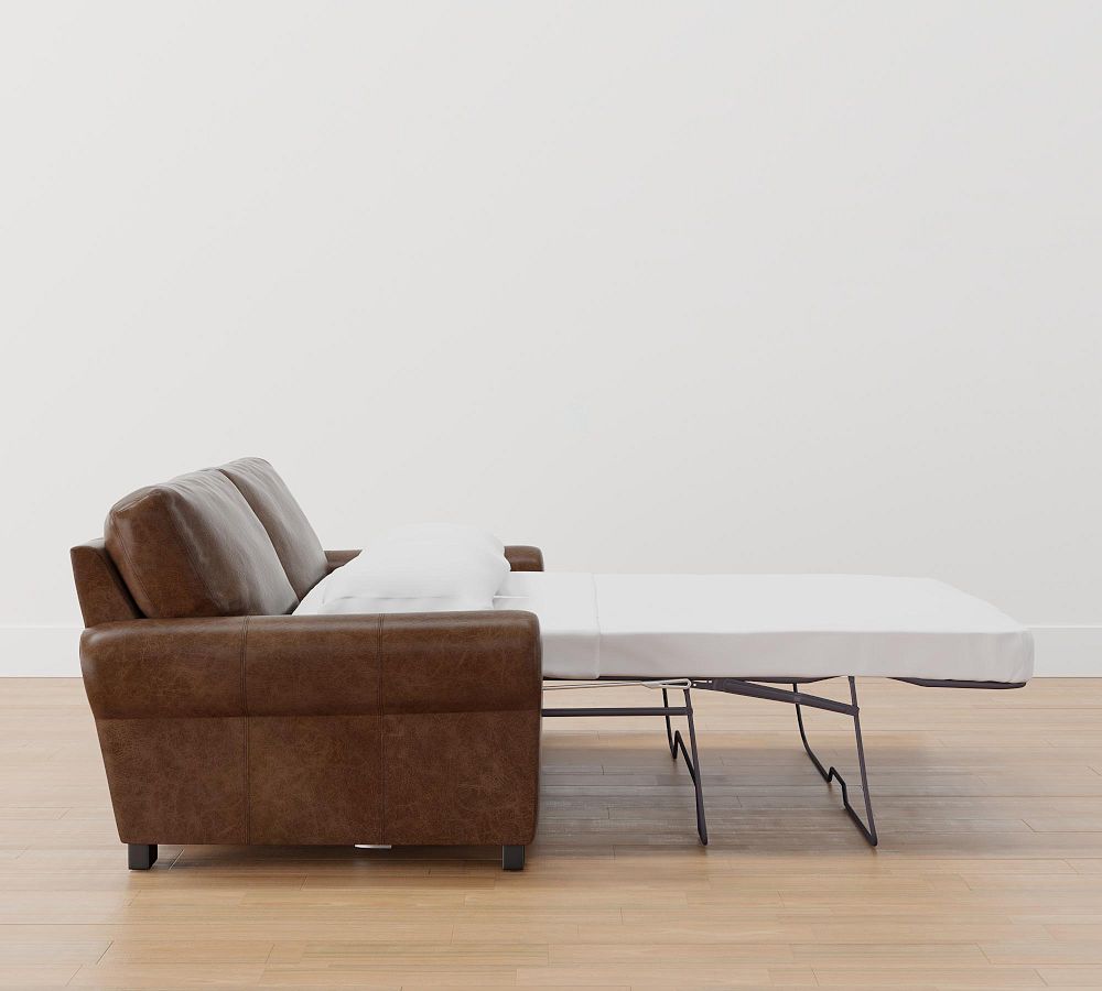 Turner Roll Arm Leather Sleeper Sofa | Pottery Barn