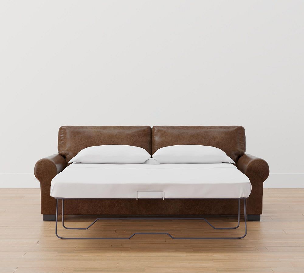 Turner Roll Arm Leather Sleeper Sofa | Pottery Barn
