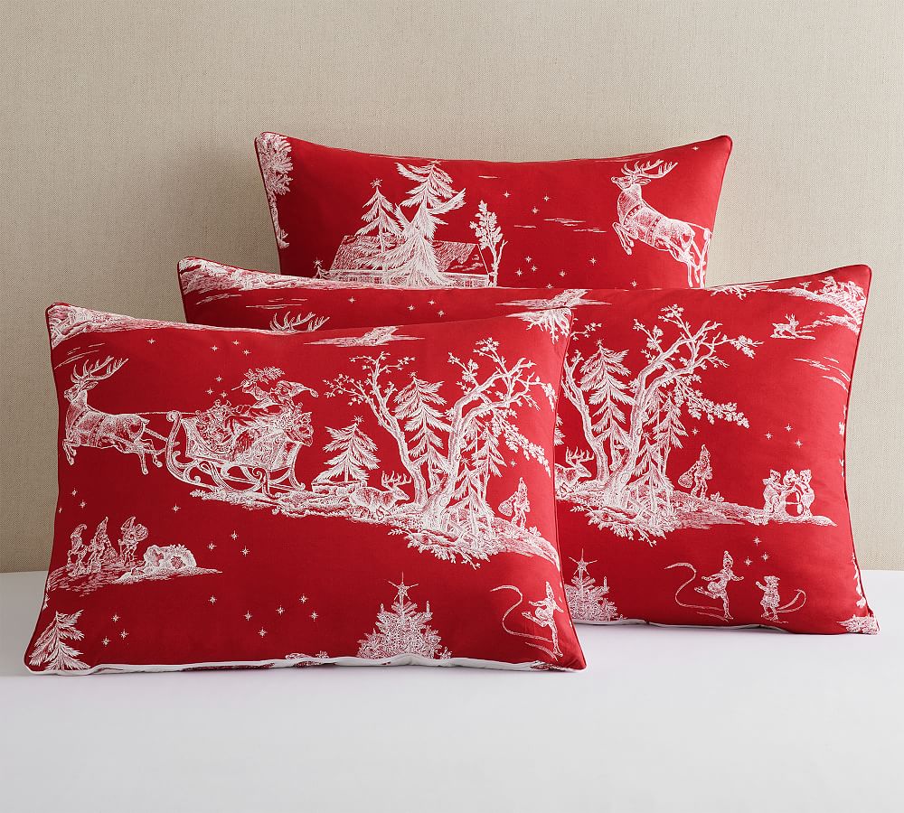 Santa Toile Reversible Percale Comforter | Pottery Barn
