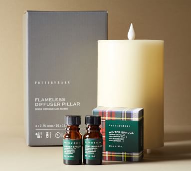 Flameless Oil Diffuser Pillar Candle with Remote + Scented Oil Set ...