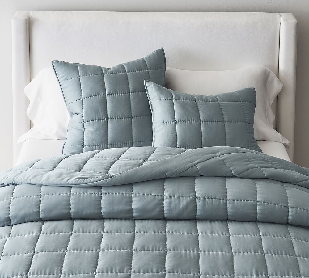 TENCEL™ Box Stitch Quilted Sham | Pottery Barn