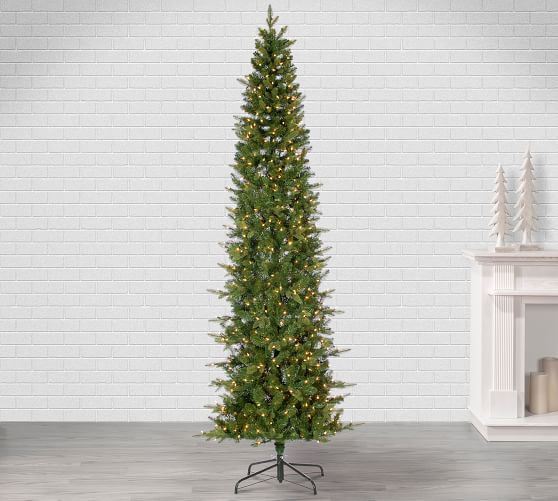Faux Pre-Lit Natural Cut Narrow Saginaw Spruce Tree | Pottery Barn