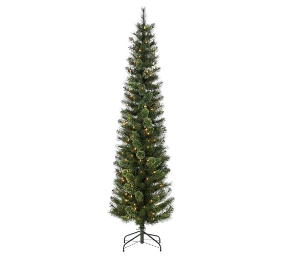 Pre-Lit Hard Mixed Cashmere Pencil Faux Pine Tree | Pottery Barn