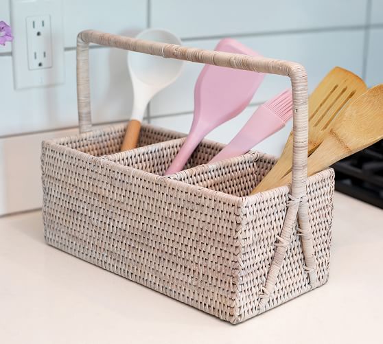 Tava Handwoven Rattan Rectangular Flatware Caddy | Pottery Barn