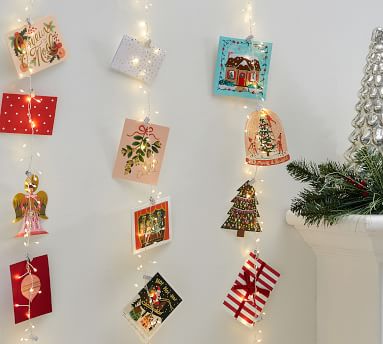 Curtain String Lights Christmas Card Holder | Pottery Barn