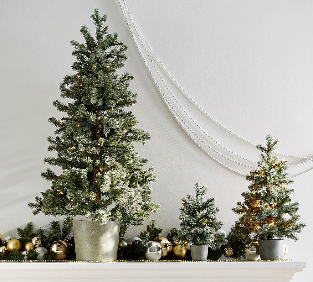 Pre-Lit Potted Faux Blue Spruce Trees | Pottery Barn