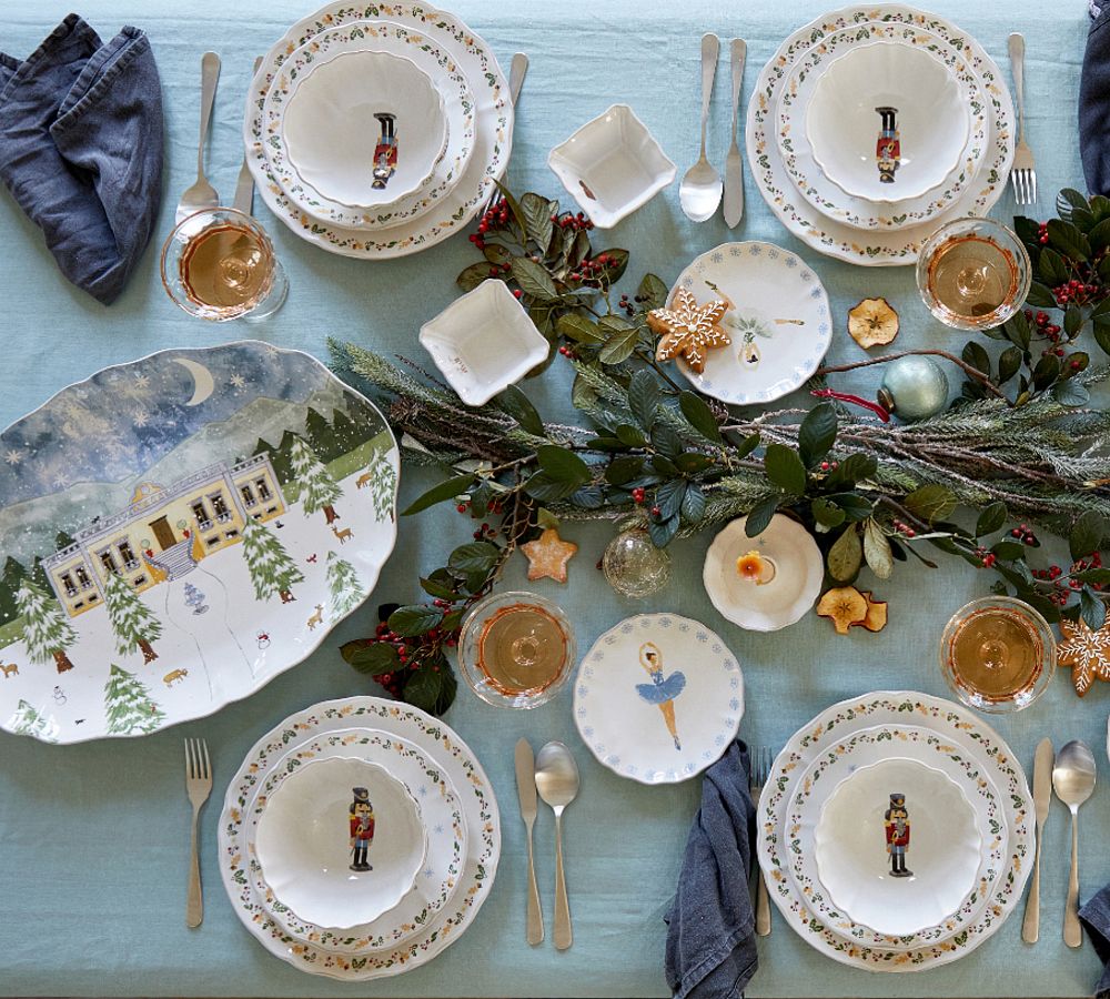 Nutcracker Handcrafted Stoneware Land of Snow Oval Platter | Pottery Barn