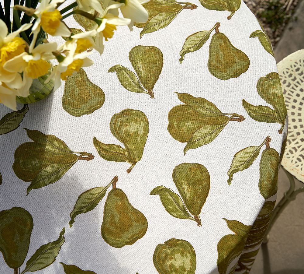 Pear Blockprint Cotton Tablecloth | Pottery Barn