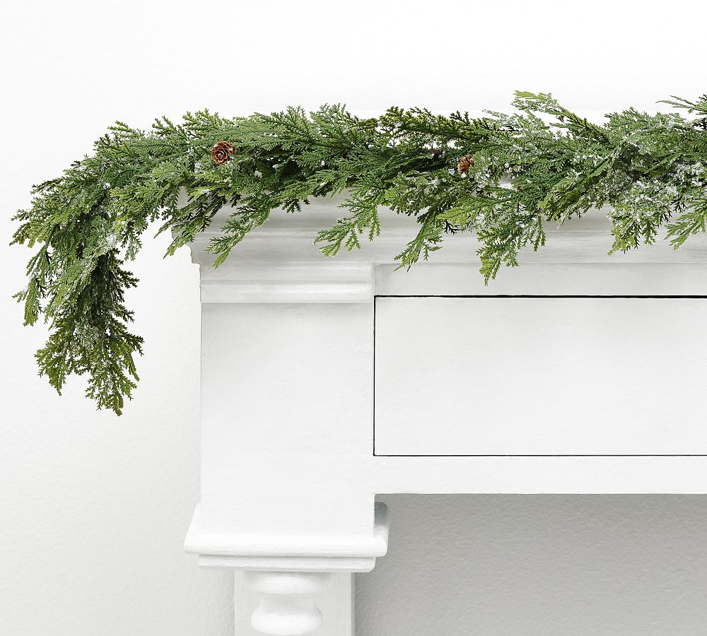 Faux Iced Cedar Garland with Pinecones - Set of 2 | Pottery Barn
