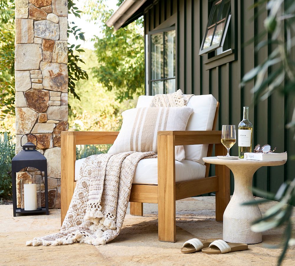 Modern Farmhouse Striped Outdoor Throw Pillow | Pottery Barn