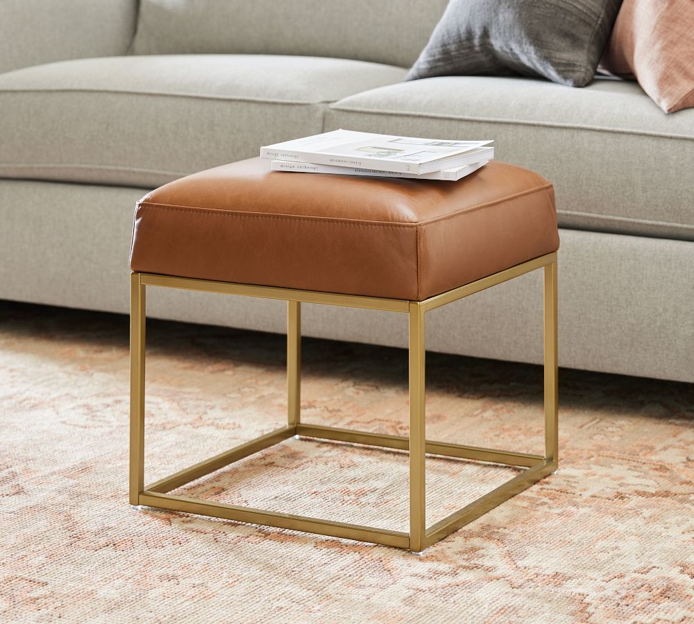 Millie Leather Square Accent Stool | Pottery Barn
